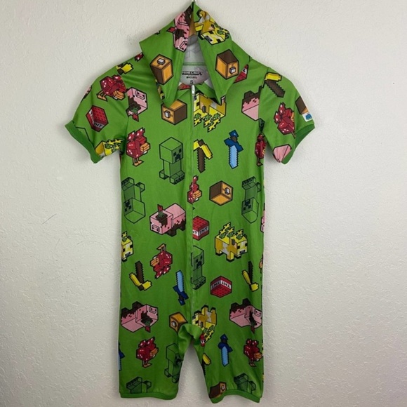 mojang | Pajamas | Minecraft Mojang Short One Piece Zip Hooded Summer ...